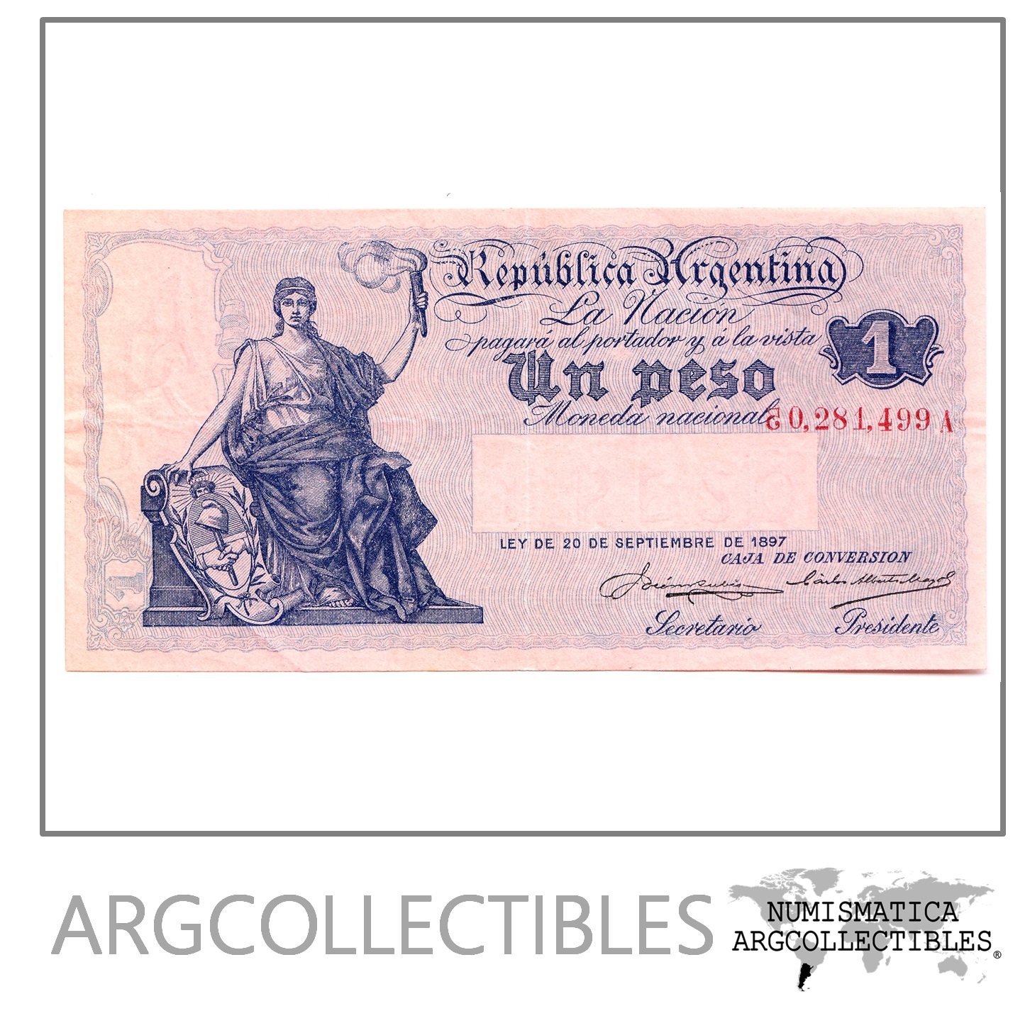ARGENTINA Billete 1 Peso Signos P.235b VF+ 1906 (Caja de Conversion ...