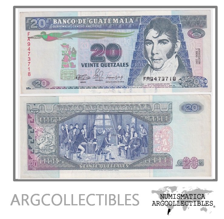 GUATEMALA Billete 20 Quetzales, Pick 76 AU 1990 – Argcollectibles