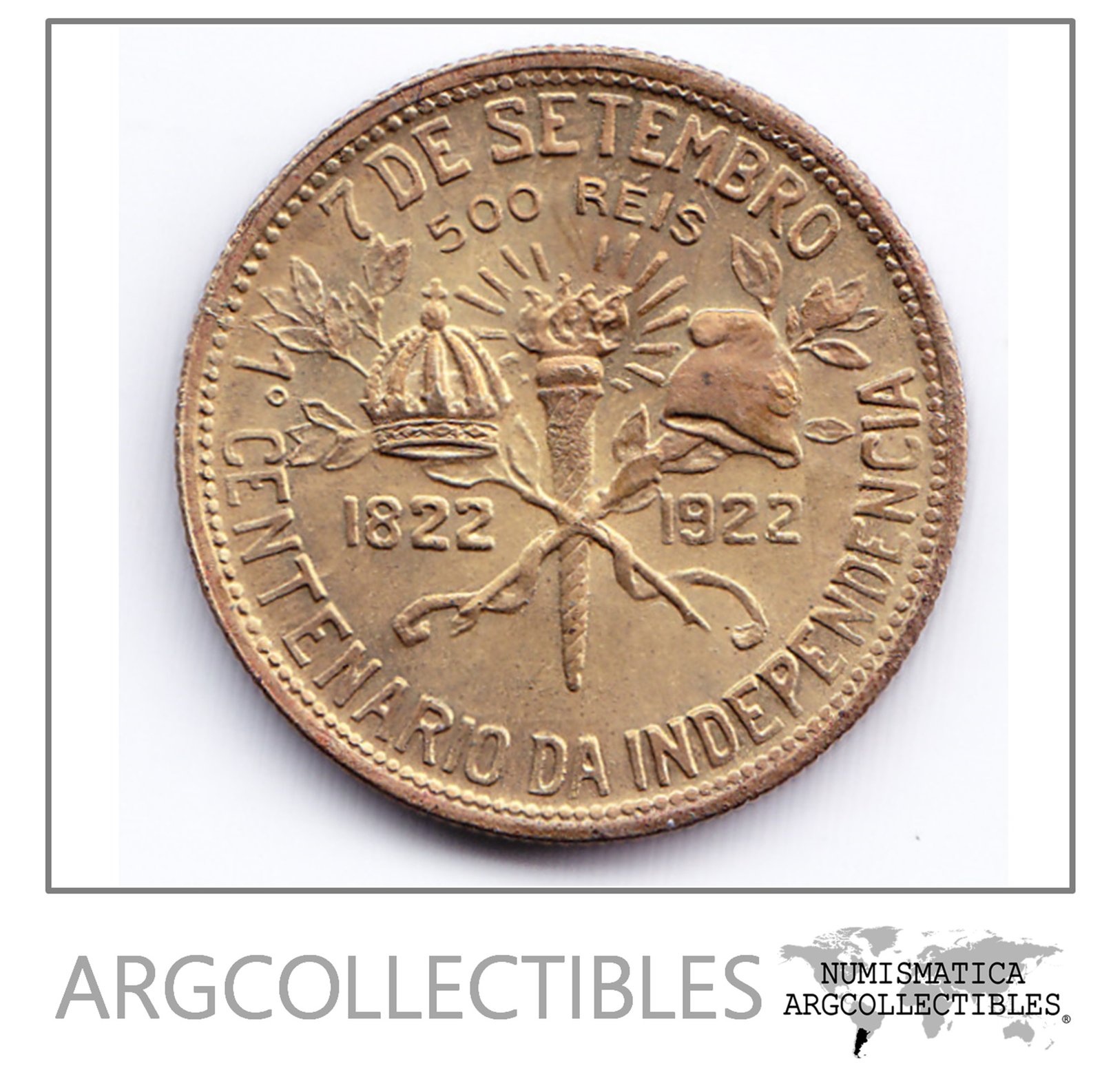 Brasil Moneda 500 Reis Bronce 1922 100 Aniversario Independencia Unc ...