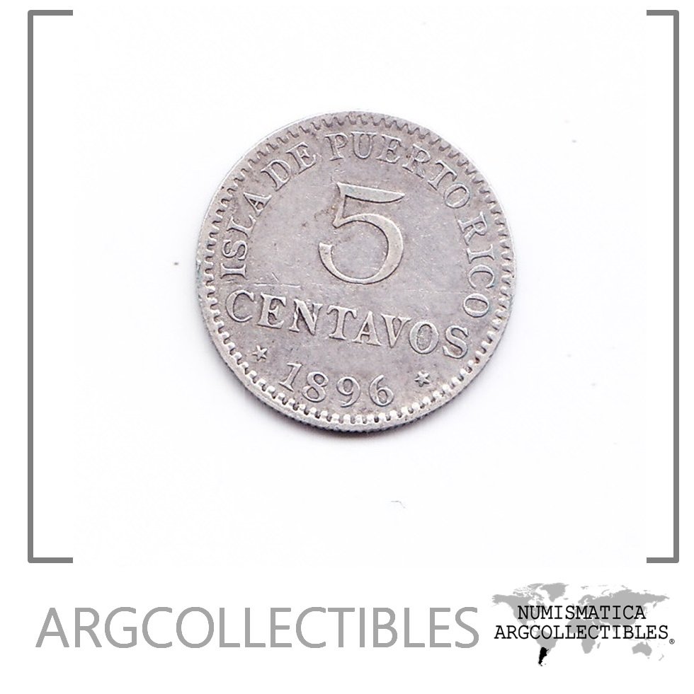 Puerto Rico / España Moneda 5 Centavos 1896 PGV Plata 900 KM-20 AU ...
