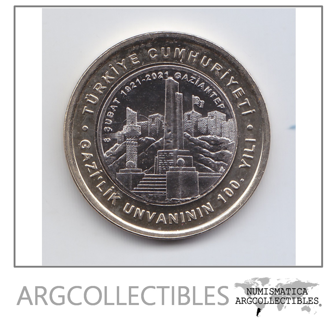 Turquia Moneda 1 Lira Bimetalica 2021 Aniversario 100 Gaziantep Unc ...