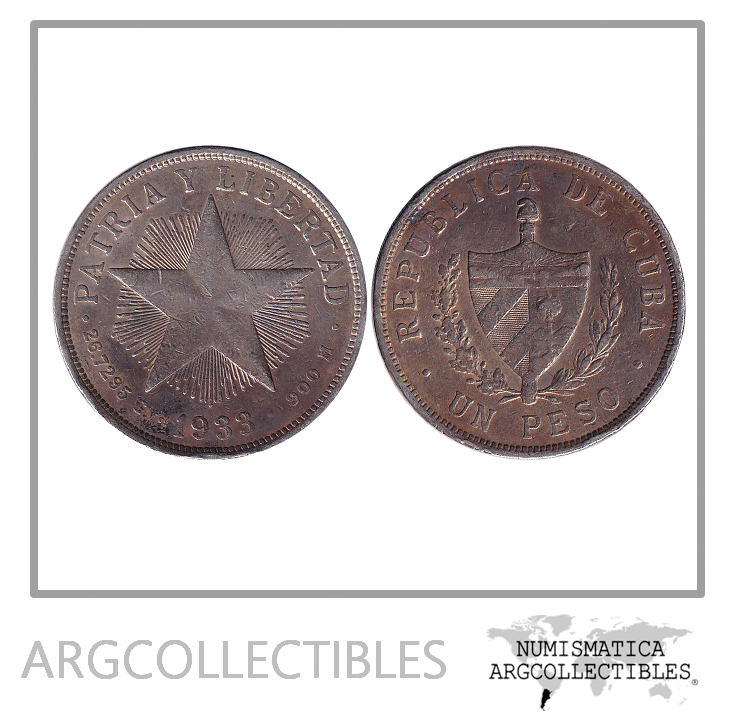 Cuba Moneda 1 Peso 1933 Plata 900 Km-15.2 VF – Argcollectibles