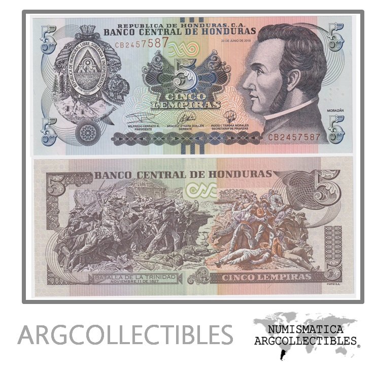 Honduras Billete 5 Lempiras 2019 P-98b UNC – Argcollectibles