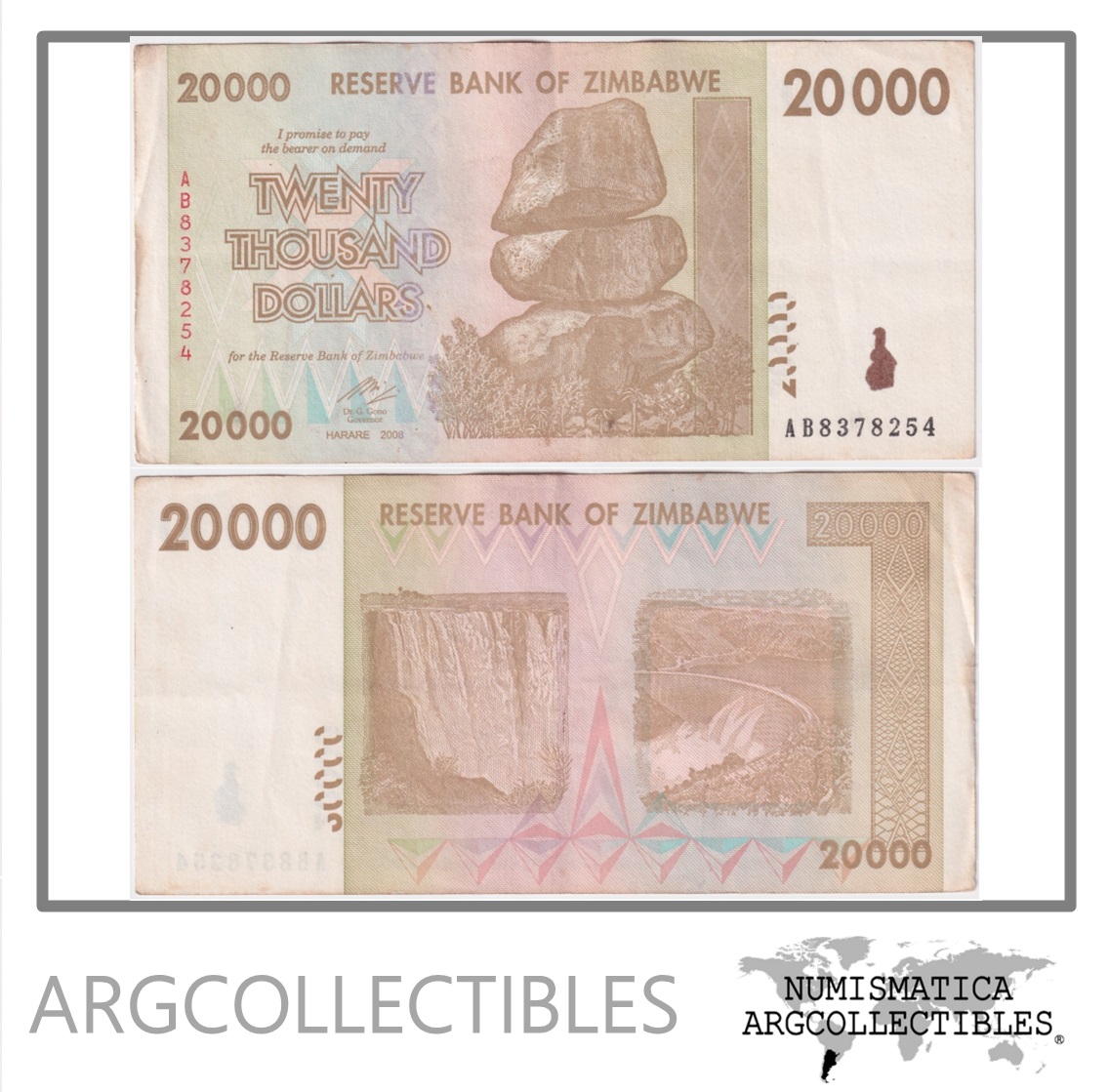 Zimbabwe Billete 20.000 Dolares 2008 P-73 XF – Argcollectibles