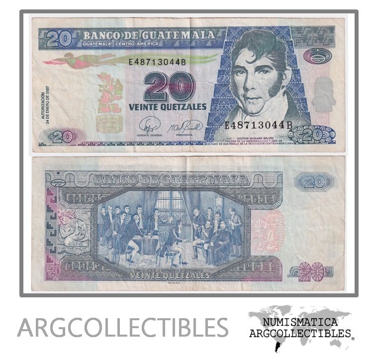 Guatemala Billete 20 Quetzales 2007 P-112 VF – Argcollectibles
