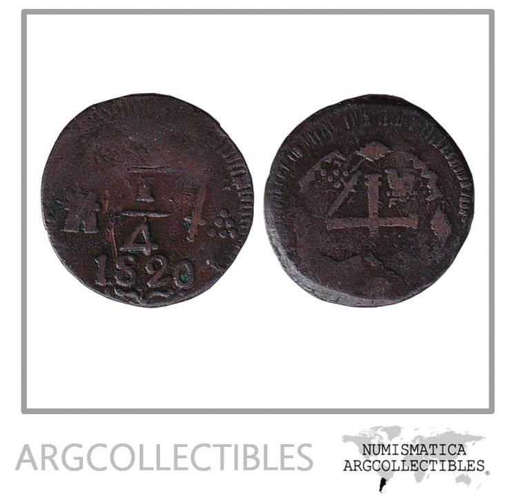 Colombia (Santa Marta) Moneda 1/4 Real 1820 Copper Ferdinand VII KM-B4 ...