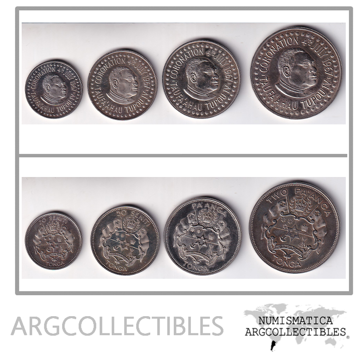 Tonga Set x4 Monedas 1967 Niquel Coronacion de Taufa Ahau Tupov IV UNC ...