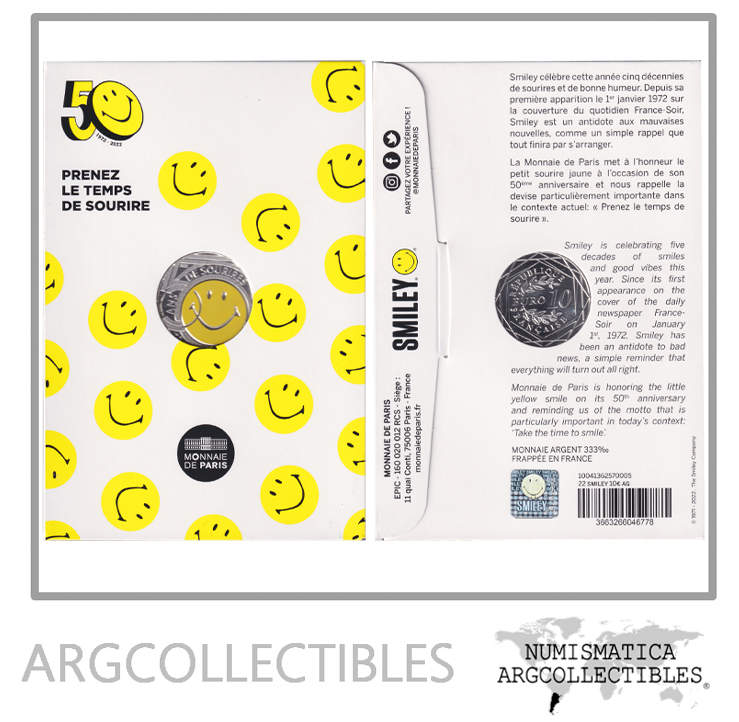 Francia Blister Moneda 10 Euros 2022 Plata Smiley 50 Aniv de la Sonrisa UNC – Argcollectibles