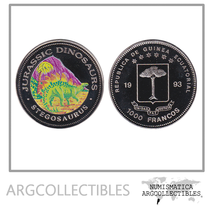 Guinea Ecuatorial Moneda 1000 Francos 1993 Niquel Dinosaurio ...