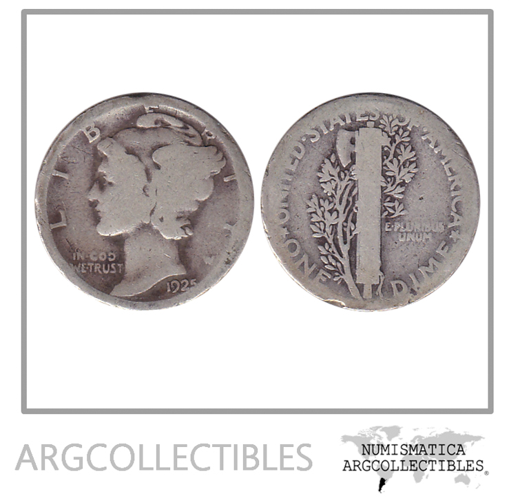 USA Moneda 1 Dime 1925 Plata 900 Mercury KM-140 F+ – Argcollectibles