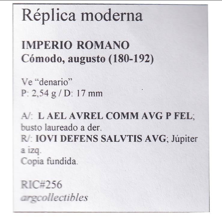Imperio Romano Moneda Replica Moderna Ve Denario 180-192 RIC#256 ...