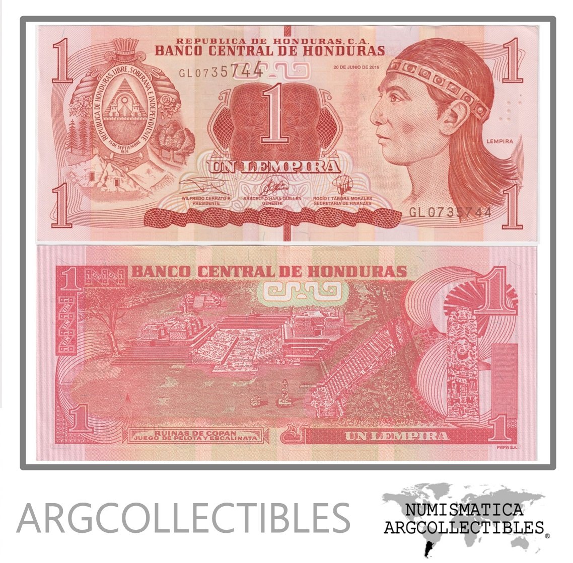 Honduras Billete 1 Lempira 2019 P-96 UNC – Argcollectibles