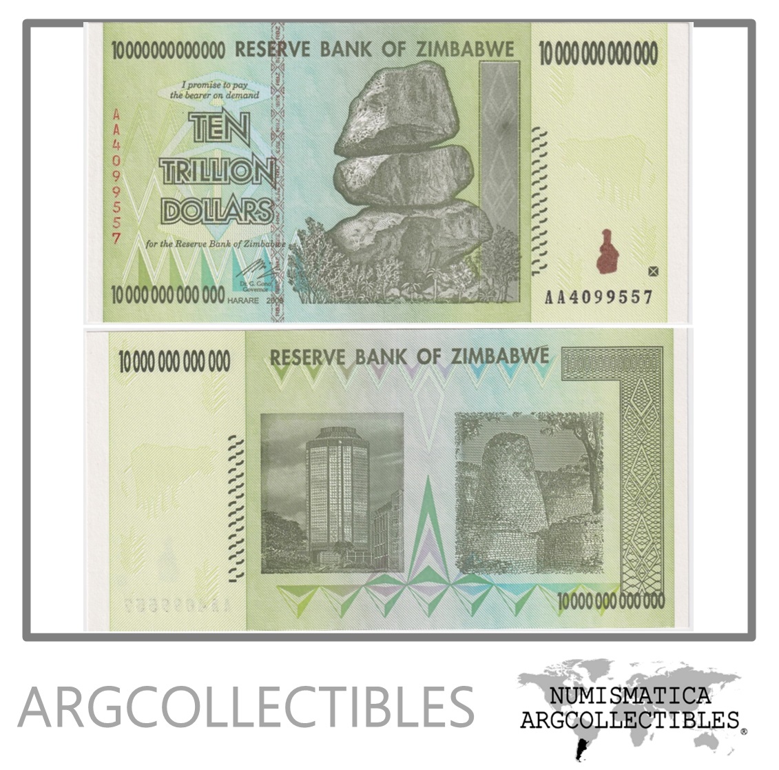 Zimbabwe Billete 10 Trillones Dolares 2008 P-88 UNC – Argcollectibles