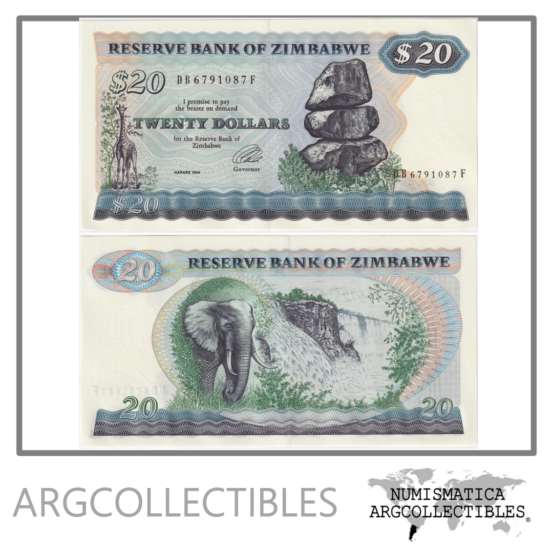 Zimbabwe Billete 20 Dolares 1994 P-4d UNC – Argcollectibles