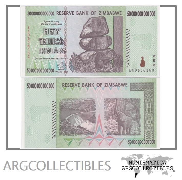Zimbabwe Billete 50 Trillones Dolares 2008 P-90 UNC – Argcollectibles