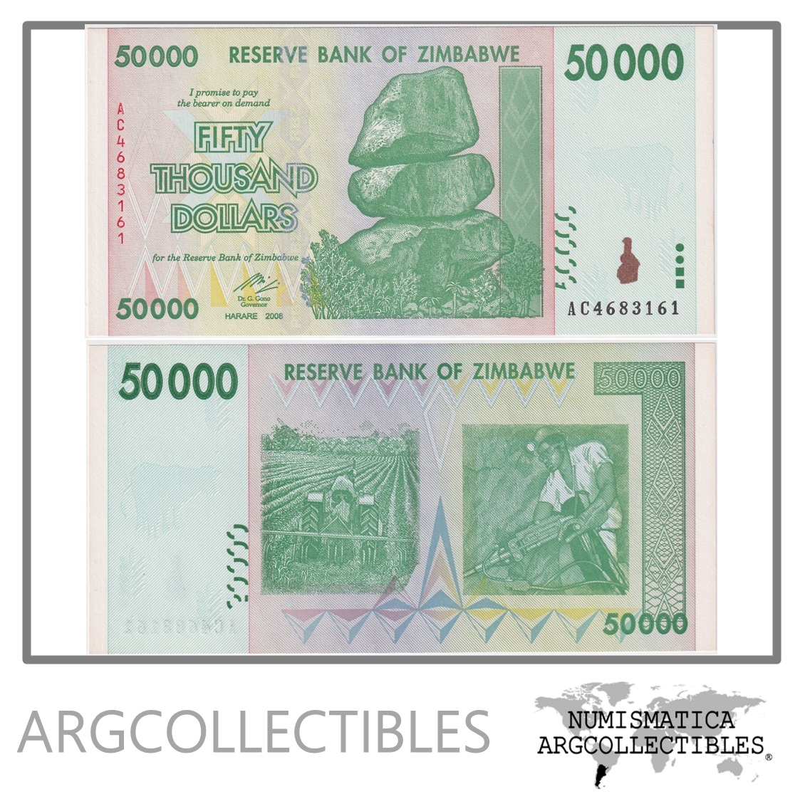 Zimbabwe Billete 50.000 Dolares 2008 P-74 UNC – Argcollectibles