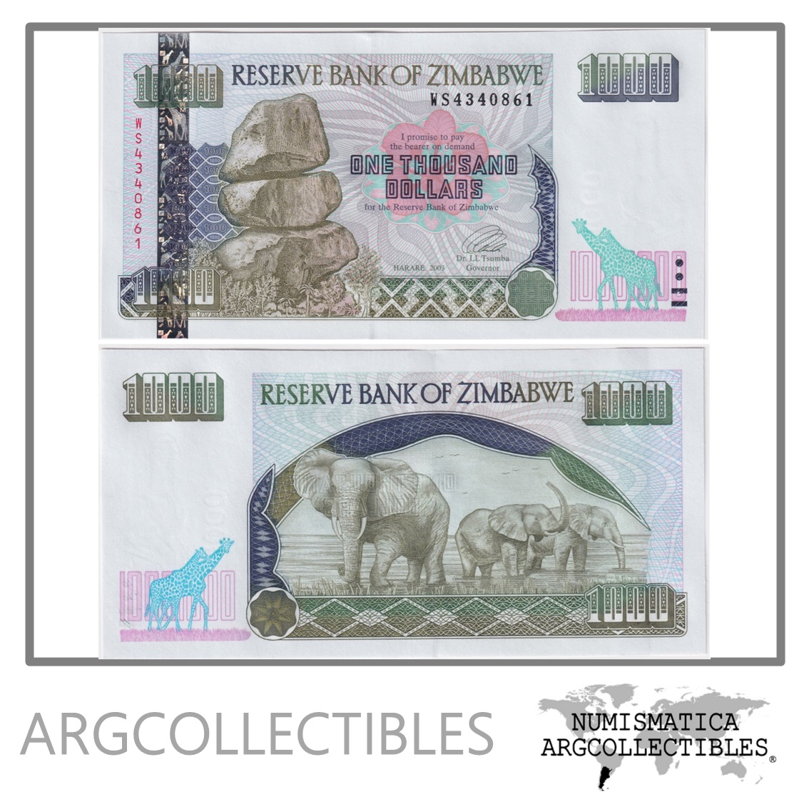 Zimbabwe Billete 1.000 Dolares 2003 P-12b UNC – Argcollectibles