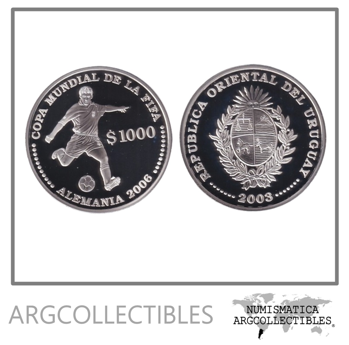 Uruguay Moneda 1.000 Pesos 2003 Plata 925-27gr Mundial Futbol Alemania ...