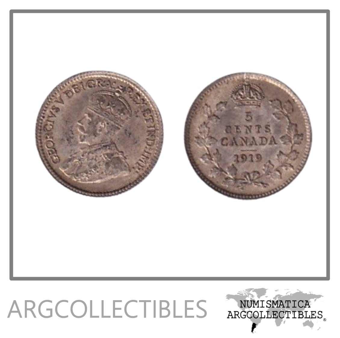 Canada Moneda 5 Centavos 1919 Plata 925 Rey Jorge V KM-22 UNC ...