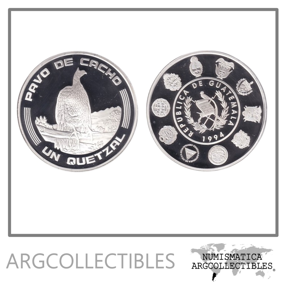 Guatemala Moneda 1 Quetzal 1994 Iberoamericana Pavo de Cacho Plata 925 ...