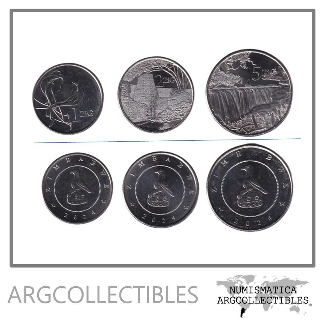 Zimbabwe Set x 3 Monedas 1, 2, 5 Zig 2024 Acero UNC – Argcollectibles