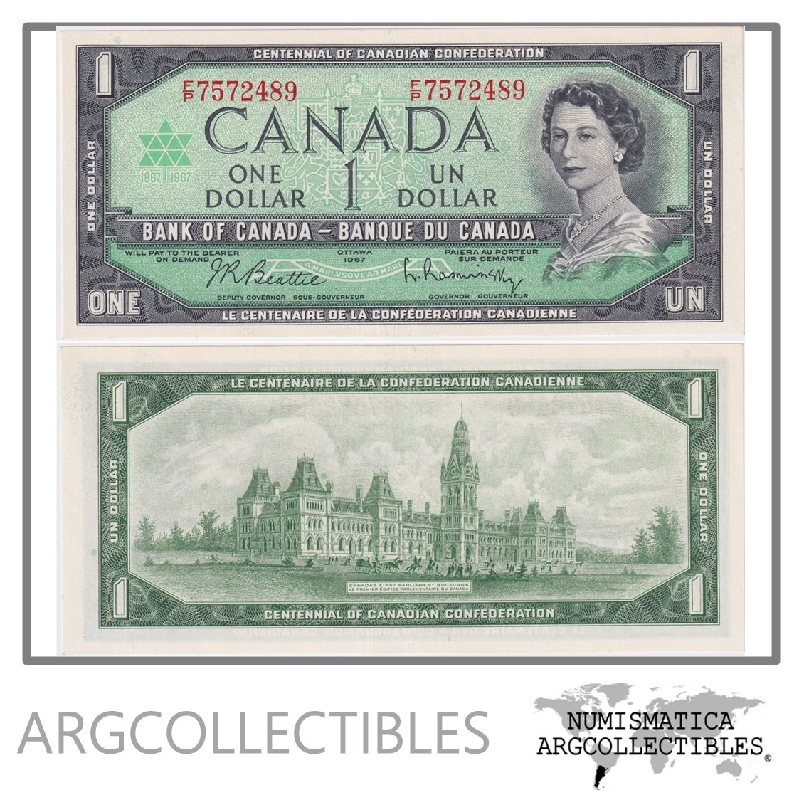 Canada Billete 1 Dolar 1967 P-84b UNC – Argcollectibles