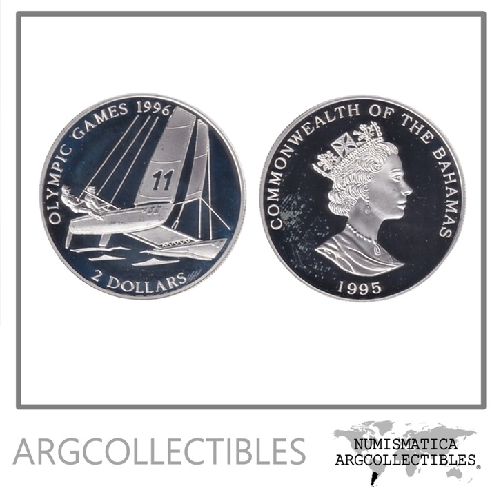 Bahamas Moneda 2 Dolares 1995 Plata 925 KM-183 Juegos Olimpicos Atlanta ...