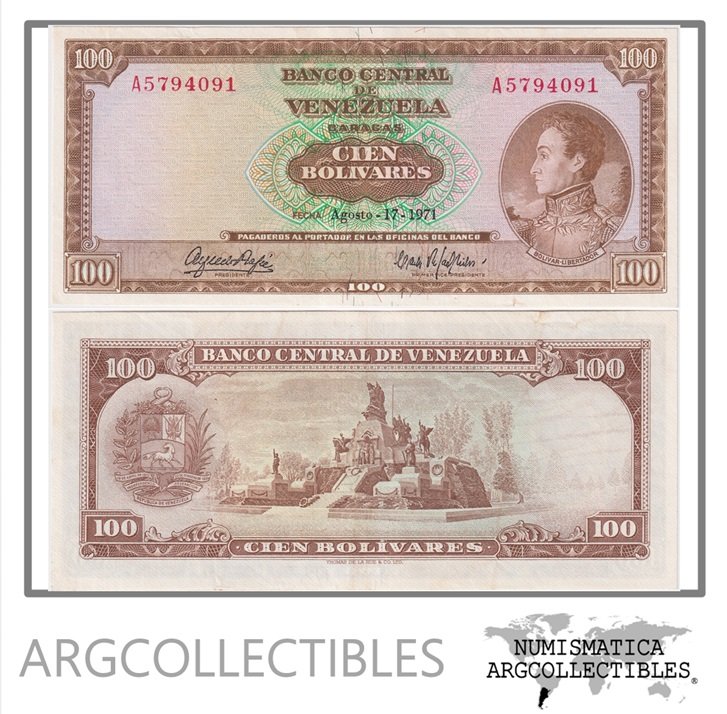 Venezuela Billete 100 Bolivares 1971 P-48h XF+ – Argcollectibles