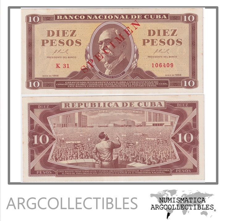Cuba Billete 10 Pesos Año 1966 Especimen AU Sin Circular Pick 101s ...
