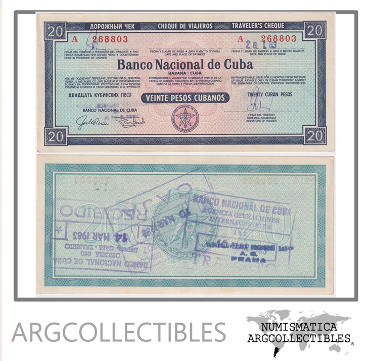 Cuba Billete 20 Pesos 1981-1986 Cheque Viajero XF+ – Argcollectibles